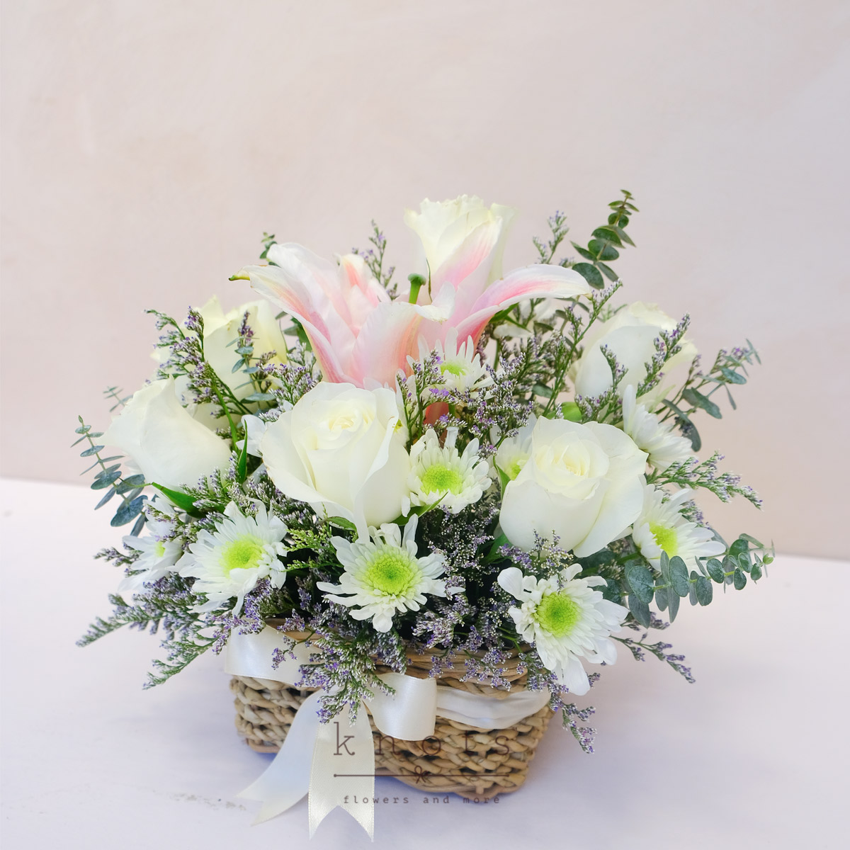 Sincere Passion (Pink Lily & White Roses Arrangement) | Knots.ph
