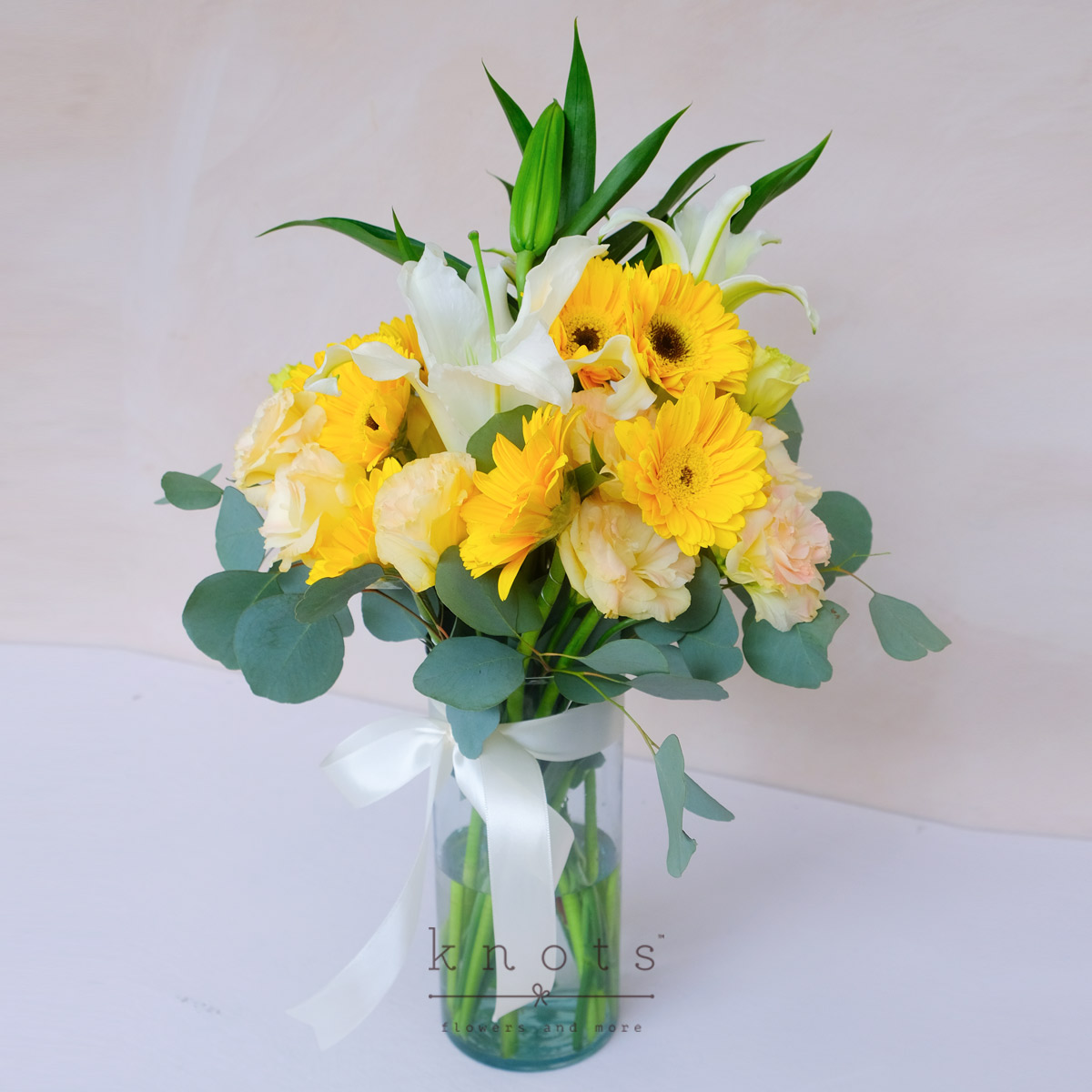 Eternal Yellow Shine (White Lily & Yellow Gerbera Arrangement) | Knots.ph