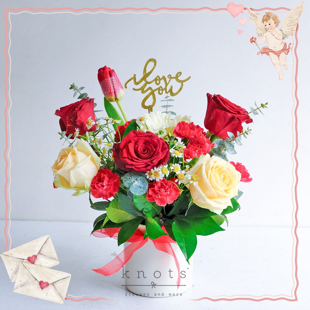 Red Velvet Kiss (Red and Peach Roses Arrangement) | Knots.ph