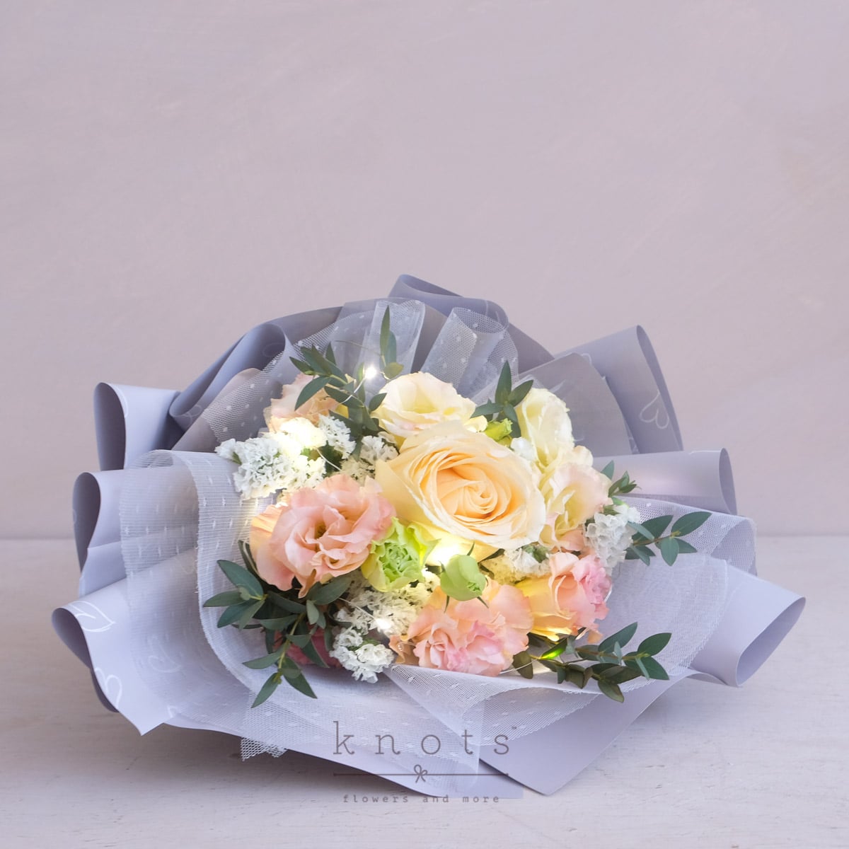 Luminous Bloom (Peach Rose Bouquet w/ Fairy lights) | Knots.ph