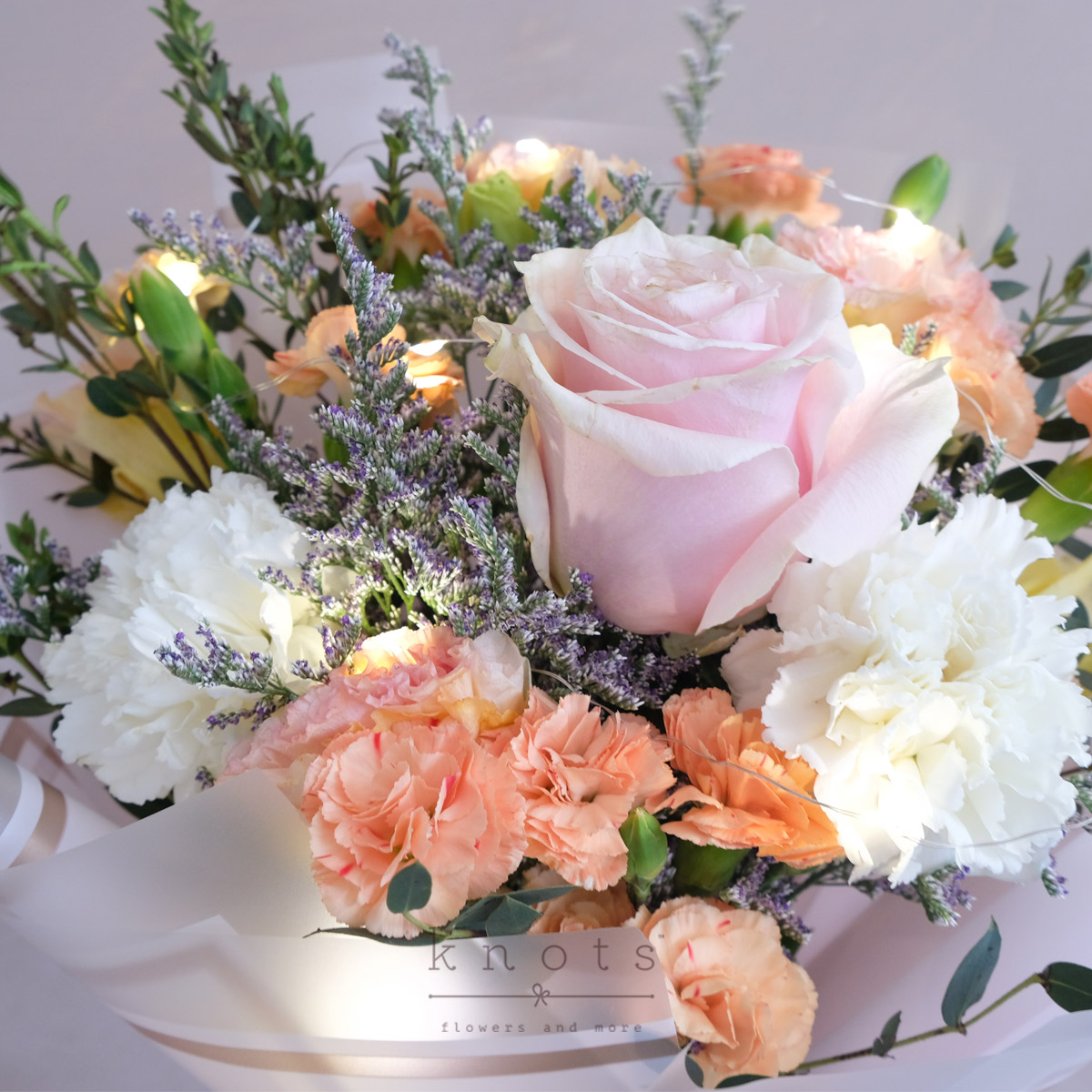 Radiant Glow (Peach Rose Bouquet w/ Fairy Lights) | Knots.ph