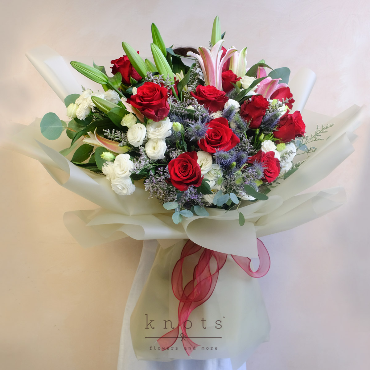 Darling Dearest (Pink Lilies, Red Ecuadorian Roses Bouquet) | Knots.ph