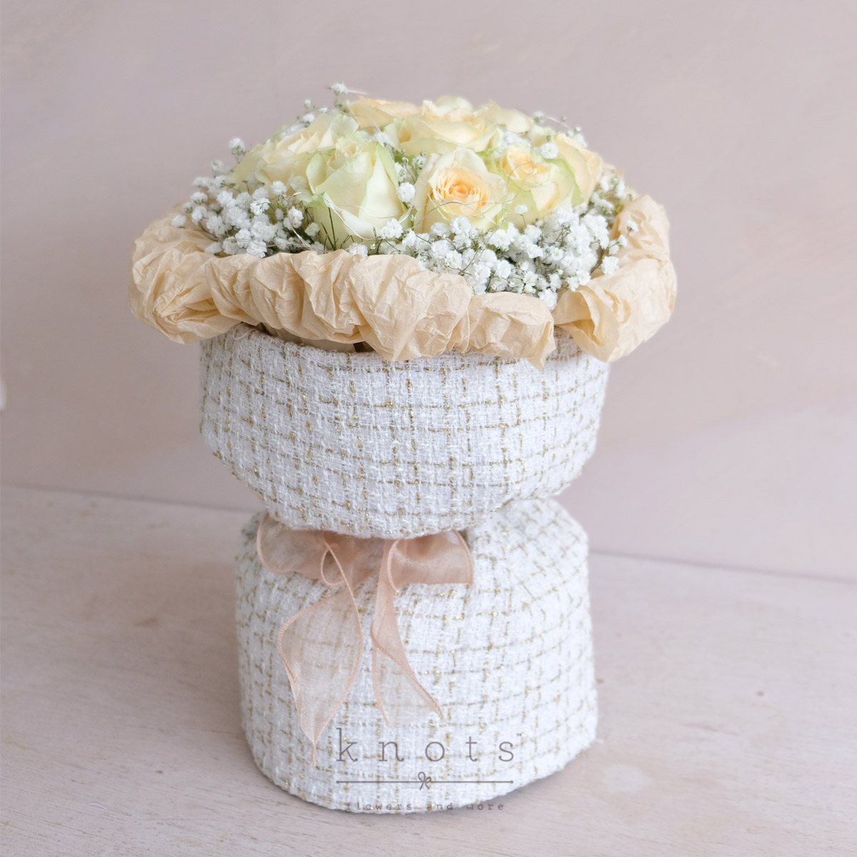 Adella (Peach Roses Bouquet w/ Fairy Lights) | Knots.ph