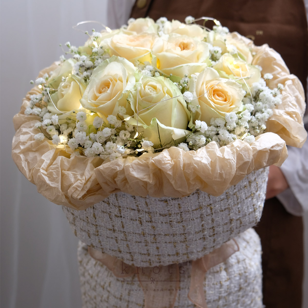 Adella (Peach Roses Bouquet w/ Fairy Lights) | Knots.ph